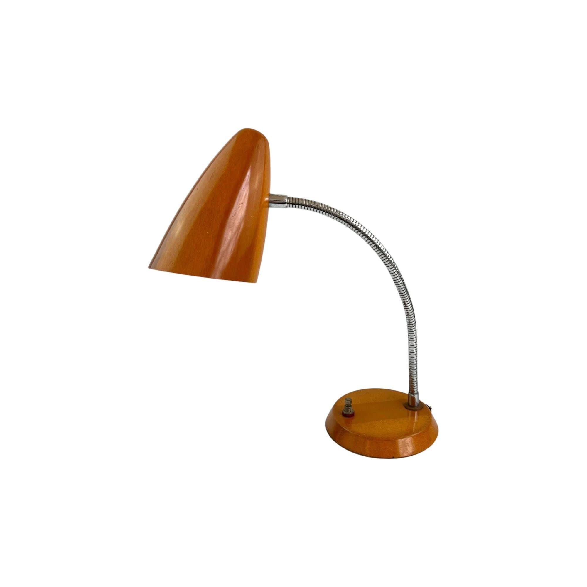 Shop Brown Wood Look anodised gooseneck desk lamp | Bazaa