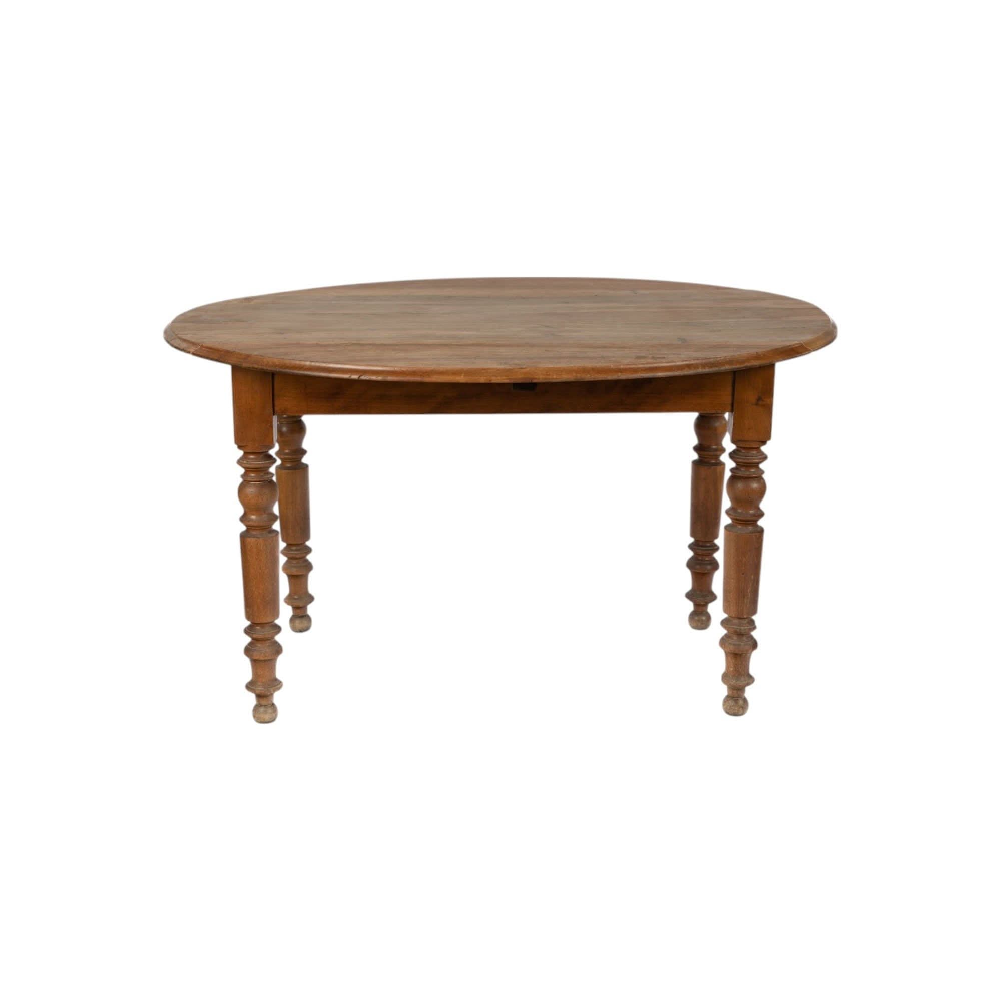 Shop French Antique Round Oak Table with Fold Down Sides | Bazaa