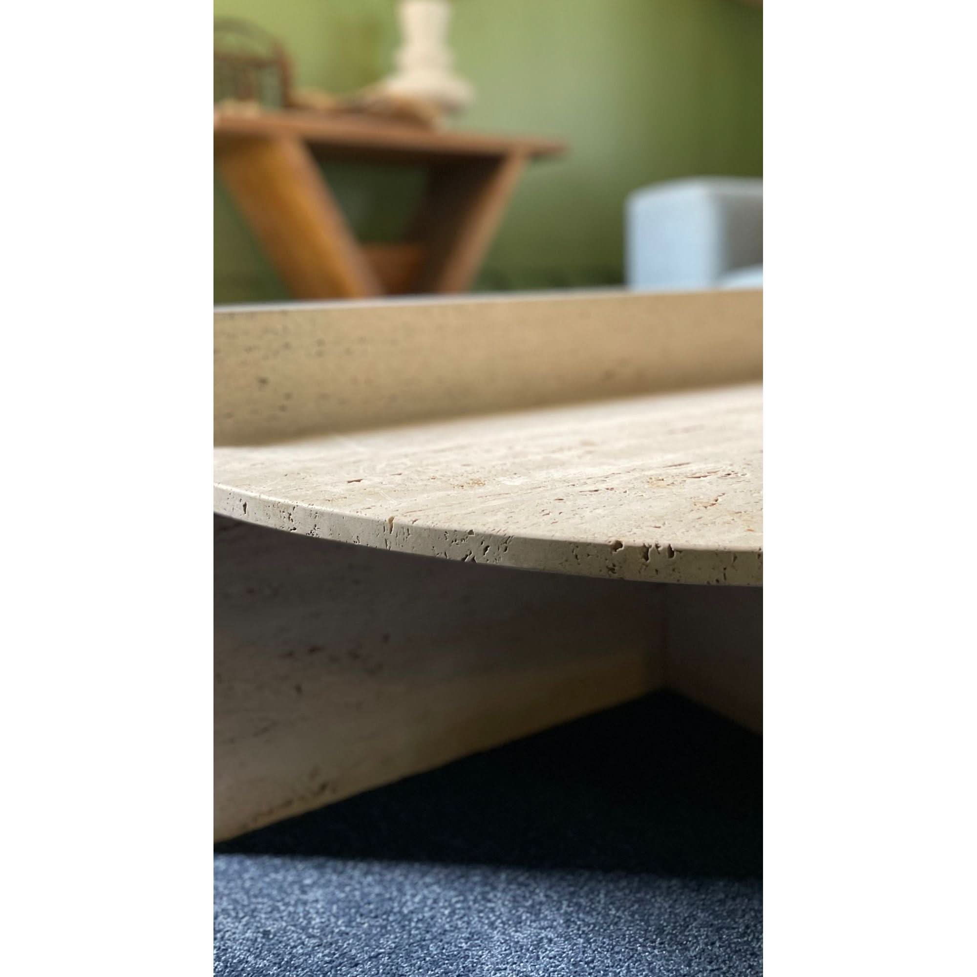 Shop Split Level Half Moon Travertine Table | Bazaa