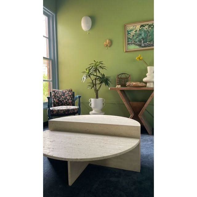 Shop Split Level Half Moon Travertine Table | Bazaa